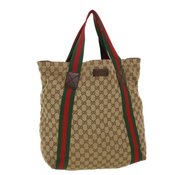 Gucci | Bags | Gucci Gg Canvas Web Sherry Line Tote Bag Beige Red Green 89669 Auth Fm2347 | Poshmark